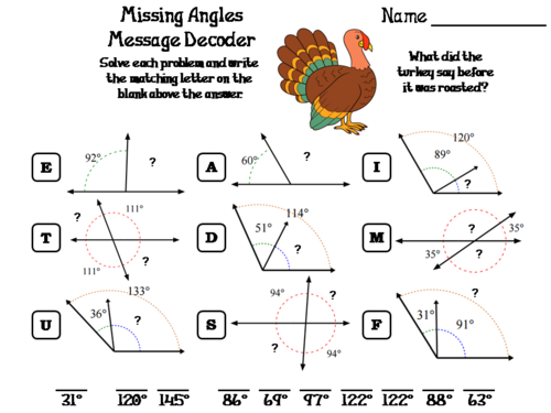 Missing Angles Thanksgiving Math Activity: Message Decoder | Teaching ...