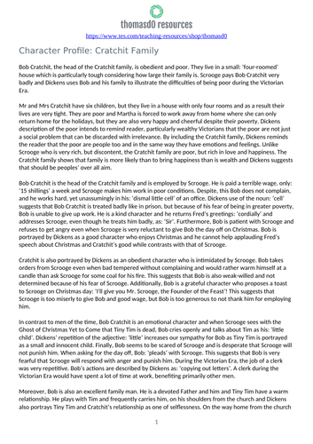 A Christmas Carol - Cratchit Family Character Profile | Teaching Resources