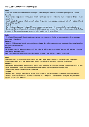 Les 400 Coups - Themes and Techniques Analysis points | Teaching Resources