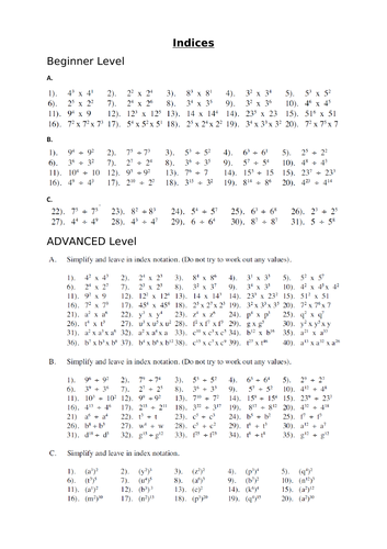 Indices worksheet - differentiated by prabhleenkaur | Teaching Resources Indices worksheet - differentiated by prabhleenkaur | Teaching Resources