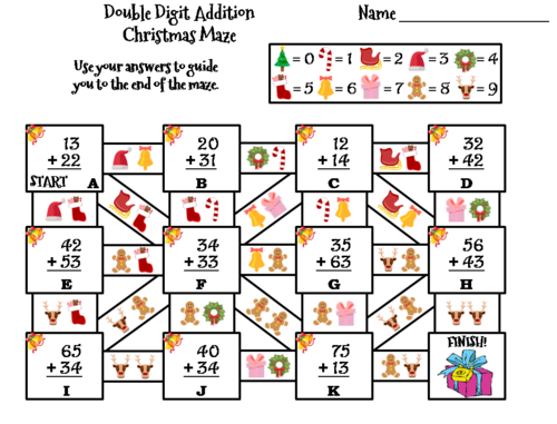 Double Digit Addition Without Regrouping Christmas Math Maze | Teaching ...