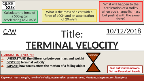KS4 New GCSE (9-1) - Weight and Terminal Velocity (AQA P10.2 Force and ...