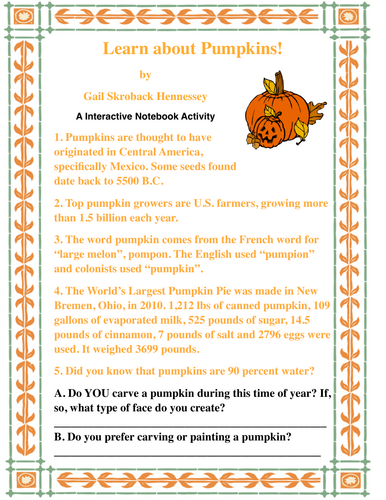 Pumpkin FUN Facts(Interactive Notebook Activity) | Teaching Resources