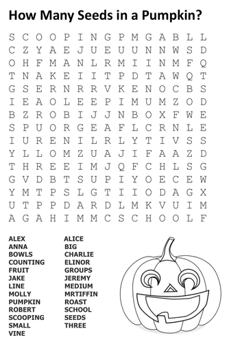 How Many Seeds in a Pumpkin Word Search | Teaching Resources