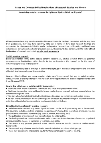 AQA A Level Psychology - Issues and Debates (Ethical implications ...