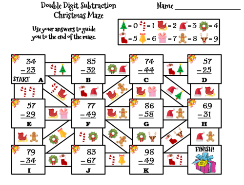 Double Digit Subtraction Christmas Math Maze | Teaching Resources