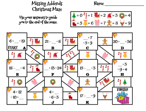 Missing Addends Christmas Math Maze | Teaching Resources