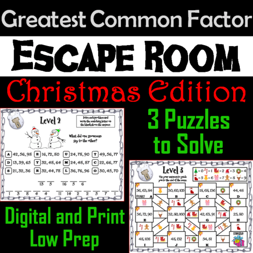 Christmas Escape Room Math: Greatest Common Factor Game 4th 5th 6th 7th ...