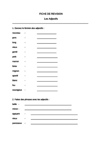 Revision les adjectifs | Teaching Resources