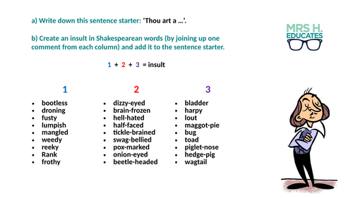 Shakespeare Insult Grid Teaching Resources
