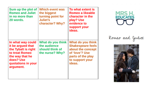 Romeo and Juliet Revision Task Grid | Teaching Resources