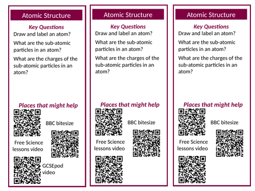 AQA Trilogy Revision - Atomic Structure and Periodic Table QR Codes ... AQA Trilogy Revision - Atomic Structure and Periodic Table QR Codes ...