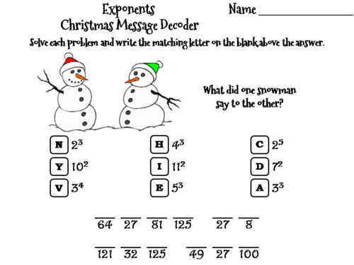 Exponents Christmas Math Activity: Message Decoder | Teaching Resources