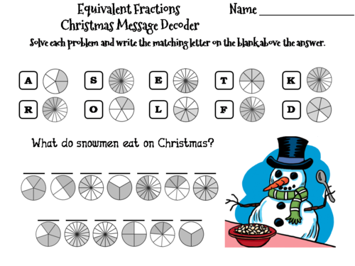 Equivalent Fractions Christmas Math Activity: Message Decoder ...