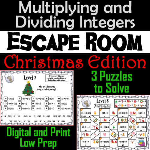 Multiplying and Dividing Integers Game: Escape Room Christmas Math ...