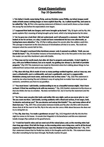 Great Expectations: Top 10 Quotations | Teaching Resources