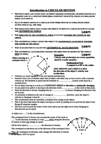 Physics KS4, KS5 CIRCULAR MOTION Introduction - Student Notes and ...