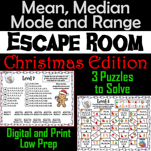 Mean, Median, Mode, and Range Activity: Escape Room Christmas Math Game ...