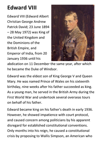 Edward VIII Handout | Teaching Resources
