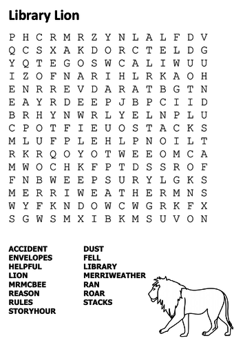 Library Lion Word Search | Teaching Resources