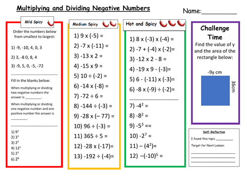Multiplying and Dividing Negative Numbers Differentiated Worksheet ... Multiplying and Dividing Negative Numbers Differentiated Worksheet ...