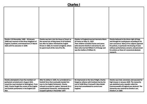 Charles I Comic Strip and Storyboard | Teaching Resources