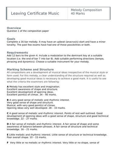 A guide to writing a Leaving Cert Melody, Q. 1 | Teaching Resources