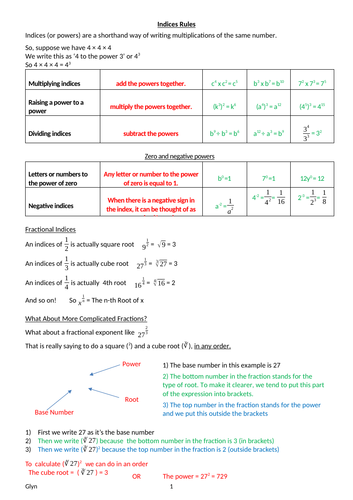 GCSE- INDICES, ROOTS AND STANDARD FORM | Teaching Resources