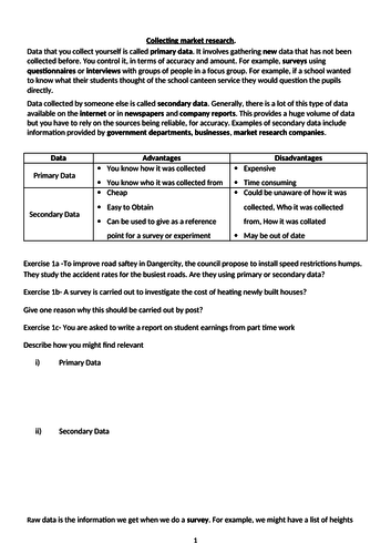 GCSE- SAMPLING- -primary & secondary data, discrete & continuous data ...