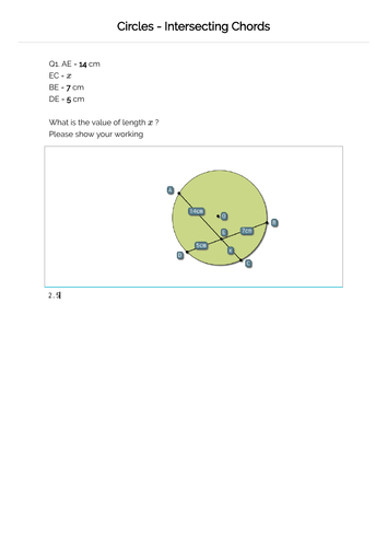 Circles Intersecting Chords Gcse Maths Worksheet Teaching Resources