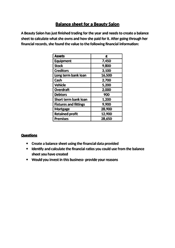 Balance Sheet | Teaching Resources