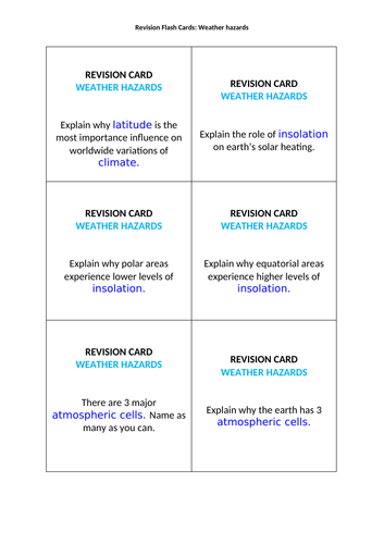 AQA GCSE Geography (2016) Weather Hazards content flashcards | Teaching ... AQA GCSE Geography (2016) Weather Hazards content flashcards | Teaching ...