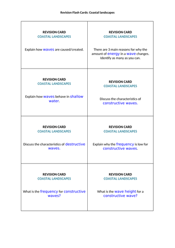 AQA GCSE Geography (2016) Coastal Landscapes content flashcards ...