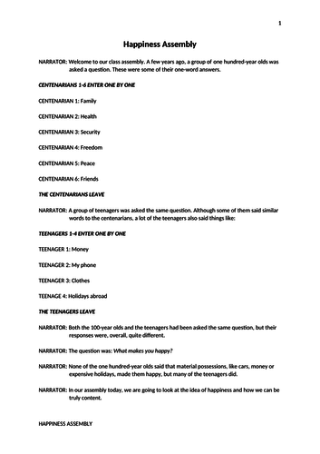 Class Assembly - Happiness | Teaching Resources
