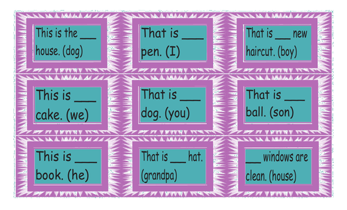 Possessive Adjectives and Possessive Case Legal Size Text Card Game ...