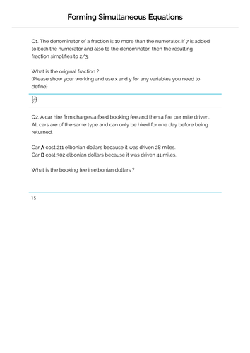 Forming Simultaneous Equations Interactive worksheets Maths GCSE ...