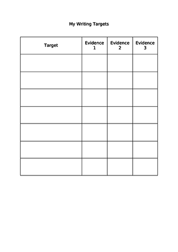 Writing target sheet | Teaching Resources Writing target sheet | Teaching Resources