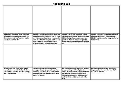 Adam and Eve Comic Strip and Storyboard | Teaching Resources