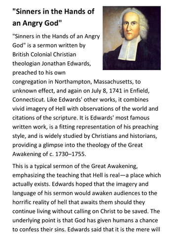 Sinners in the Hands of an Angry God Handout | Teaching Resources