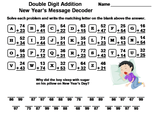 Double Digit Addition Without Regrouping New Year's Math Activity ...