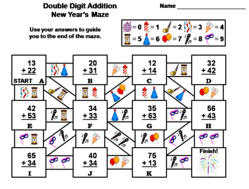 Double Digit Addition Without Regrouping New Year's Math Maze ...