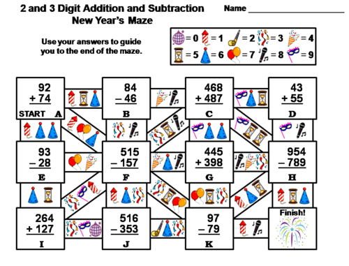 2 and 3 Digit Addition and Subtraction With Regrouping New Year's Math ...