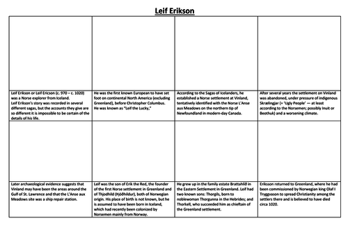 Leif Erikson Comic Strip and Storyboard | Teaching Resources
