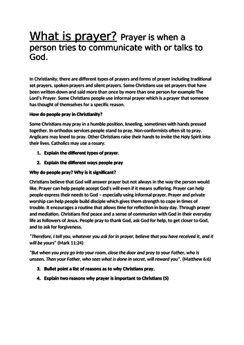 Christian practices - Prayer AQA | Teaching Resources Christian practices - Prayer AQA | Teaching Resources
