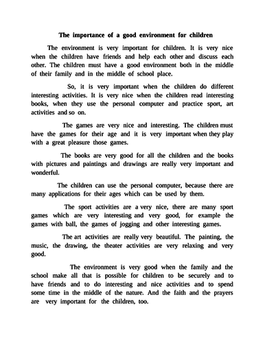 The importance of a good environment for children | Teaching Resources