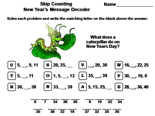 Skip Counting by 2, 3, 4, 5, 10 New Year's Math Activity: Message ...