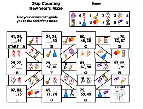 Skip Counting by 2, 3, 4, 5, 10 New Year's Math Maze | Teaching Resources