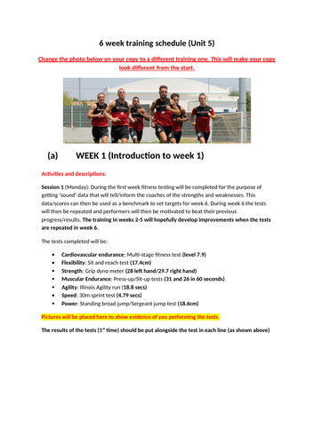 example of a 6 week training programme | Teaching Resources