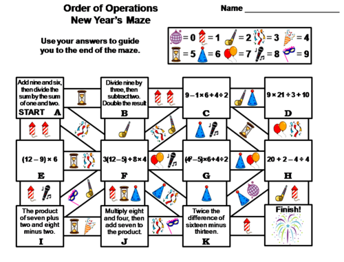 Order of Operations Activity: New Year's Math Maze | Teaching Resources