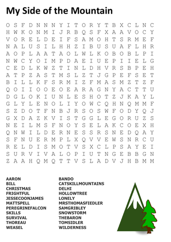 My Side of the Mountain Word Search | Teaching Resources